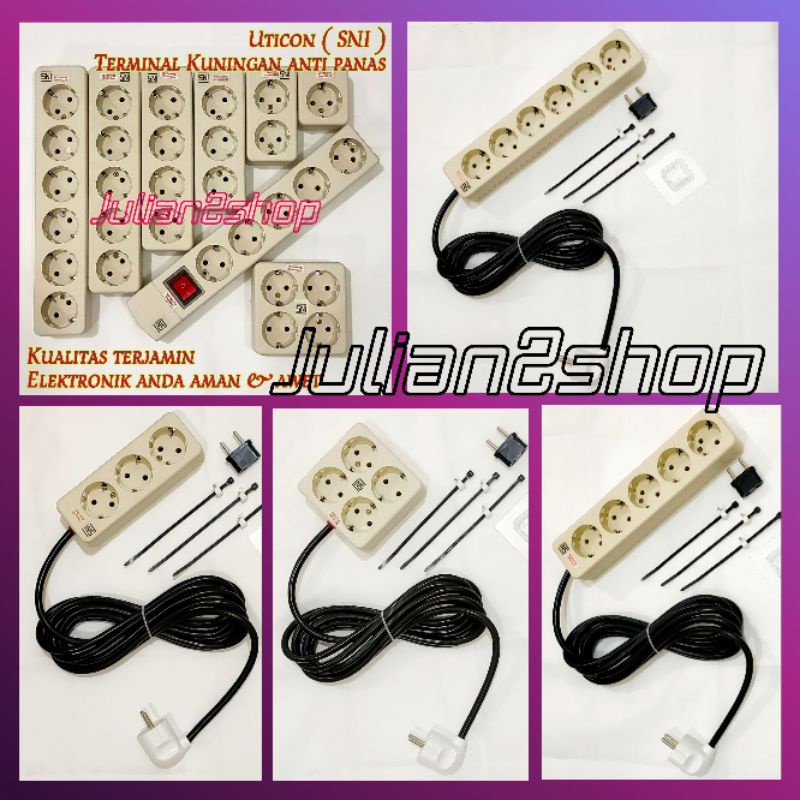 Jual Colokan listrik UTICON rakitan /stok kontak 1,2,3,4,5,6 LUBANG + Kabel 2x0.75 3/6 METER ...