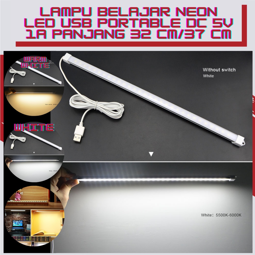 Jual Lampu Belajar Neon LED USB Portable DC 5V 1A Panjang 32 cm ...