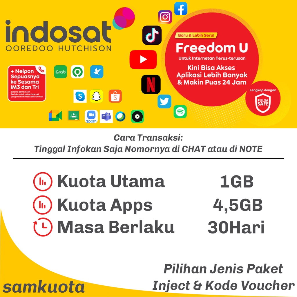 Jual freedom U 1GB + 4,5GB aplikasi 30 Hari | kuota Indosat Ooredoo ...