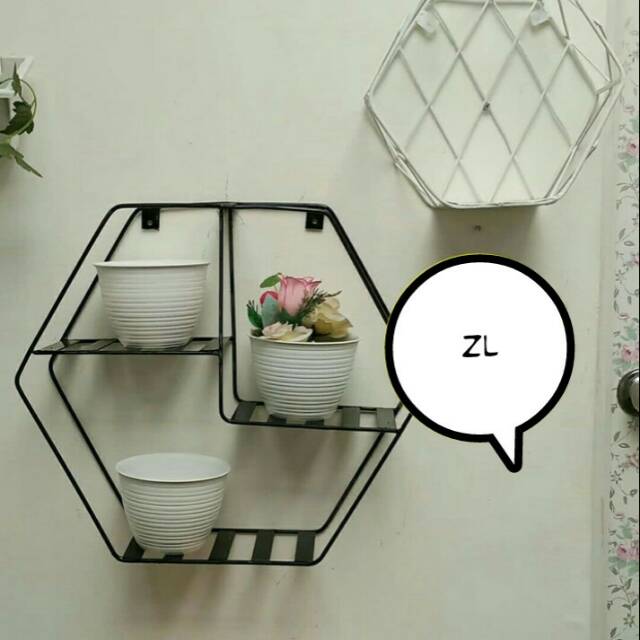 Jual Rak dinding - rak Bunga Hexagon Segi Enam Alas Plat Besi | Shopee ...