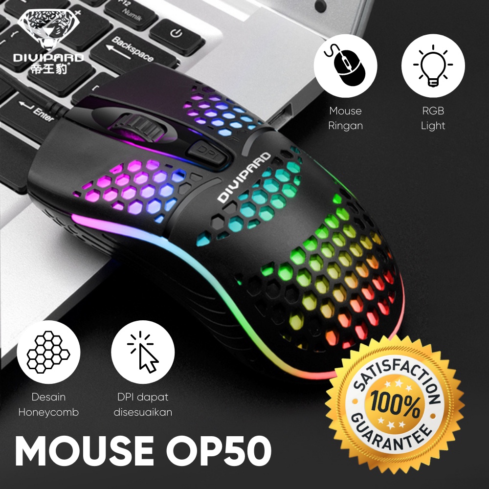 Jual Mouse Gaming Model Honey Comb Divipard OP-50 7 LED RGB 7200DPI ...