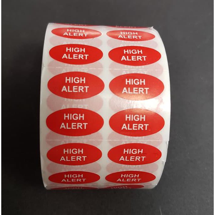 Jual STIKER HIGH ALERT MERAH OVAL 20X15mm isi 5000 pcs in ROLL | Shopee ...