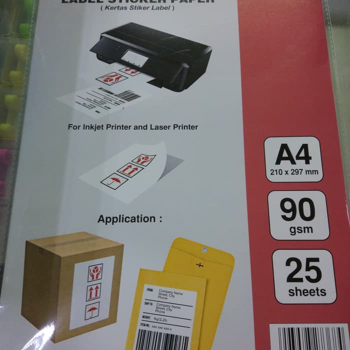 Jual LABEL STICKER PAPER A4 kertas stiker PRINTER LASER DAN INKJET ...