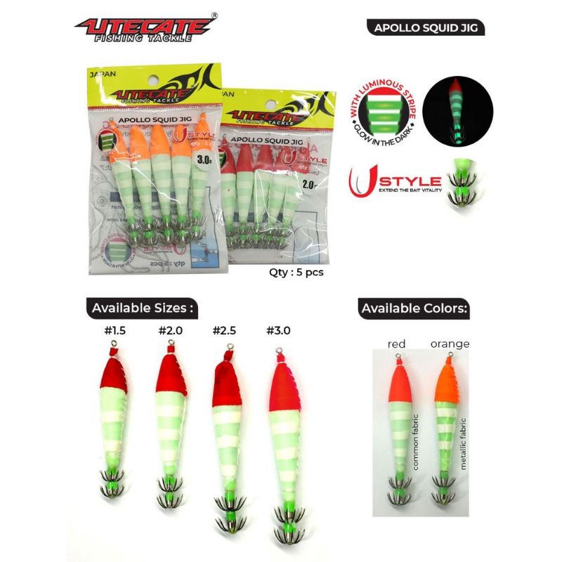 Jual Umpan Pancing Cumi Apollo/Squid Jig UTECATE Glow in the dark isi ...