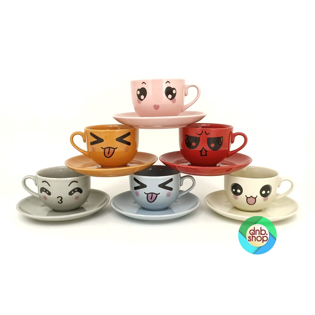 Jual Cangkir Set Motif Emoticon / Gelas Minum Karakter Unik (6 Pasang ...