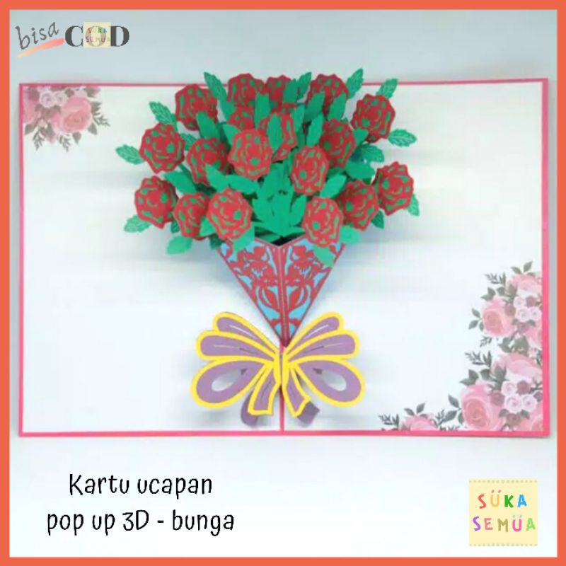 Jual Pop Up Card BUKET BUNGA // Kartu Ucapan 3D / Greeting Card Flower ...