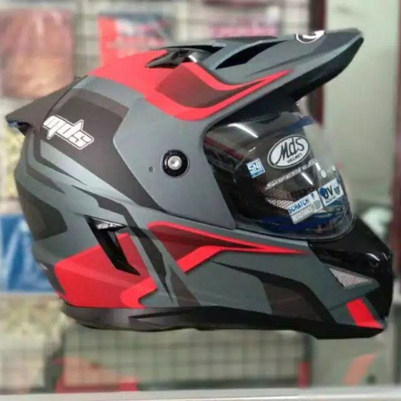 Jual HELM MDS SUPER PRO MOTIF 2 ALLUMUNIUM GREY MATT RED BLACK MDS ...