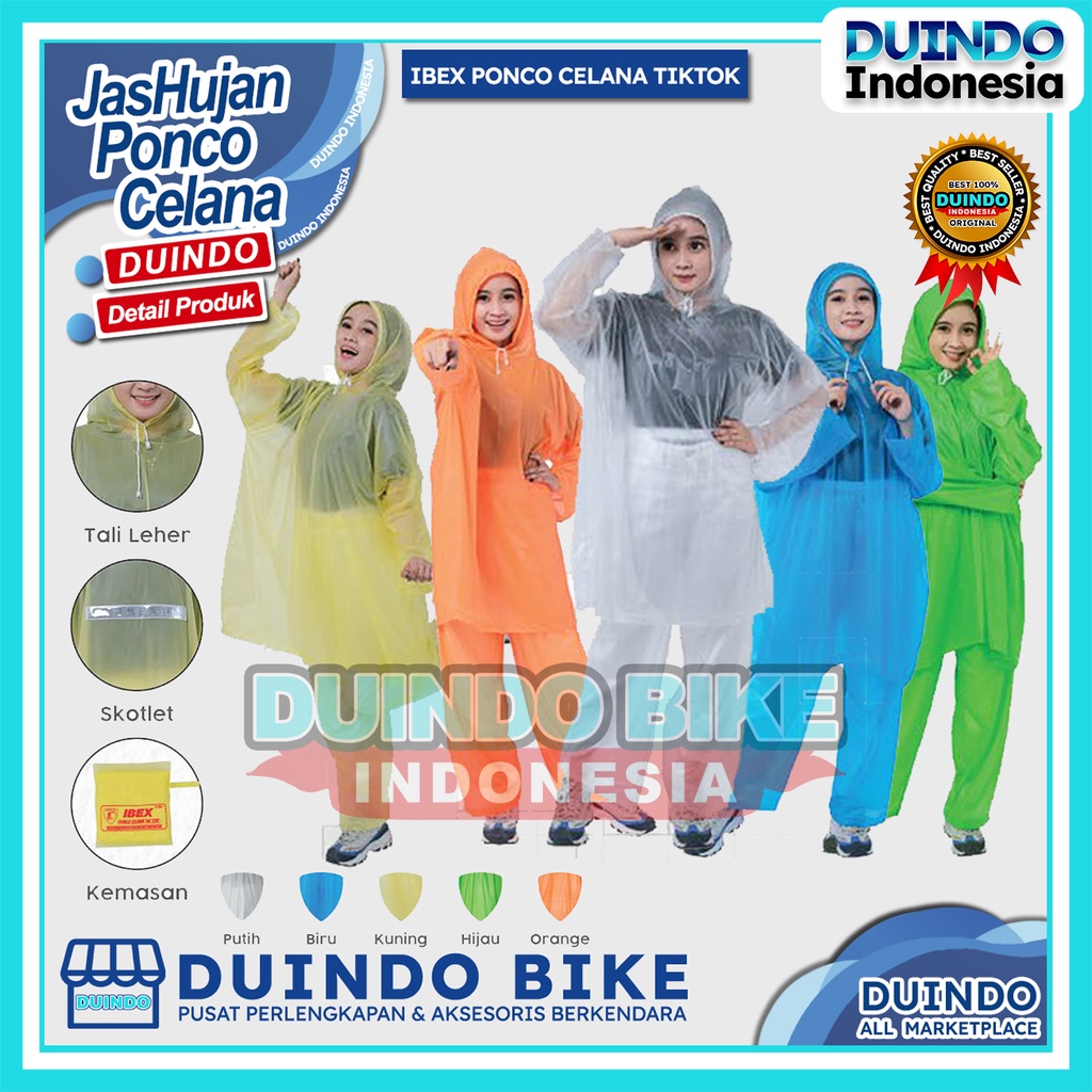 Jual Duindo - Jas Hujan Ibex Tiktok Pria Wanita Transparan Ponco Celana ...