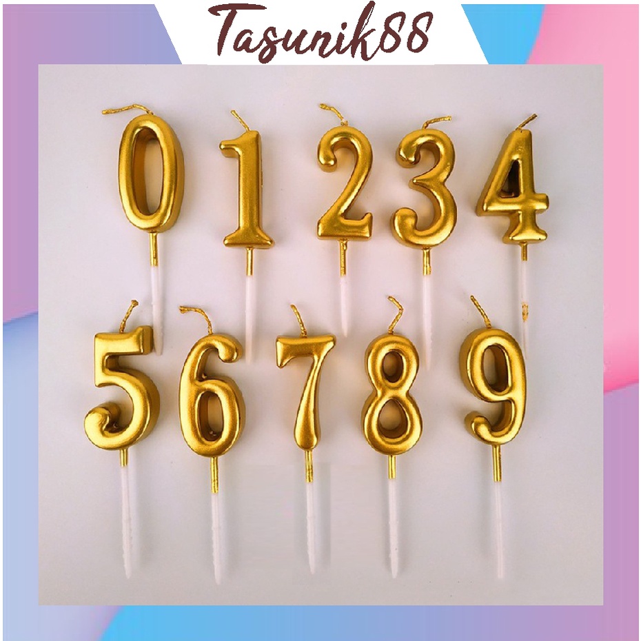 Jual ⭐TasUnik88⭐ R565 lilin angka 0 -9 gold dan silver / Lilin Ultah ...