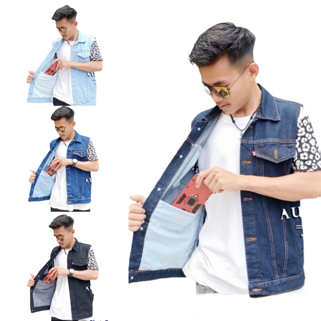 Jual Rompi Jeans Denim Pria Jumbo Rompi Cowok Oversize Premium Quality ...