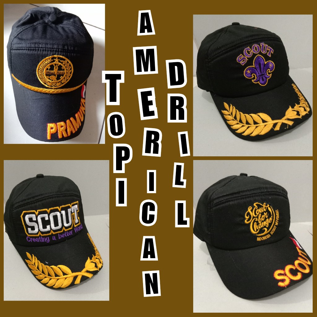 Jual Topi Bahan American Drill Hitam Perlengkapan Pramuka | Shopee ...