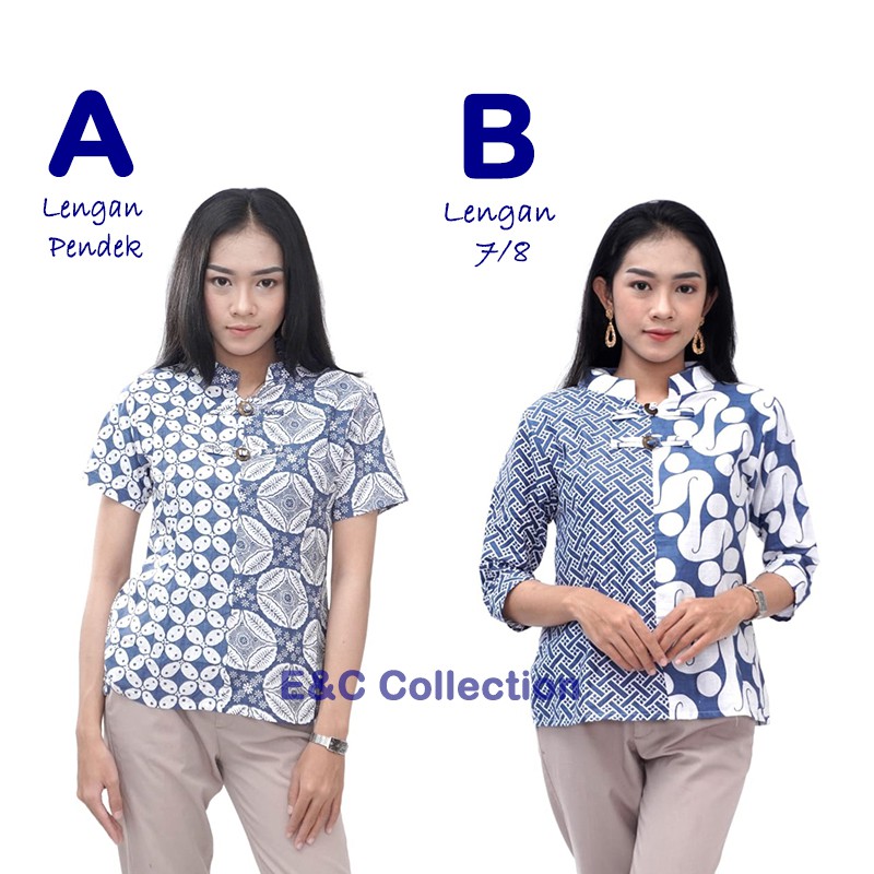 Jual Blouse Batik Wanita Parang Kawung Shanghai Style / Atasan Batik ...