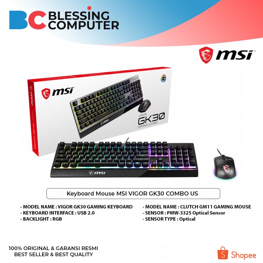Jual Keyboard Mouse MSI VIGOR GK30 COMBO US | Shopee Indonesia