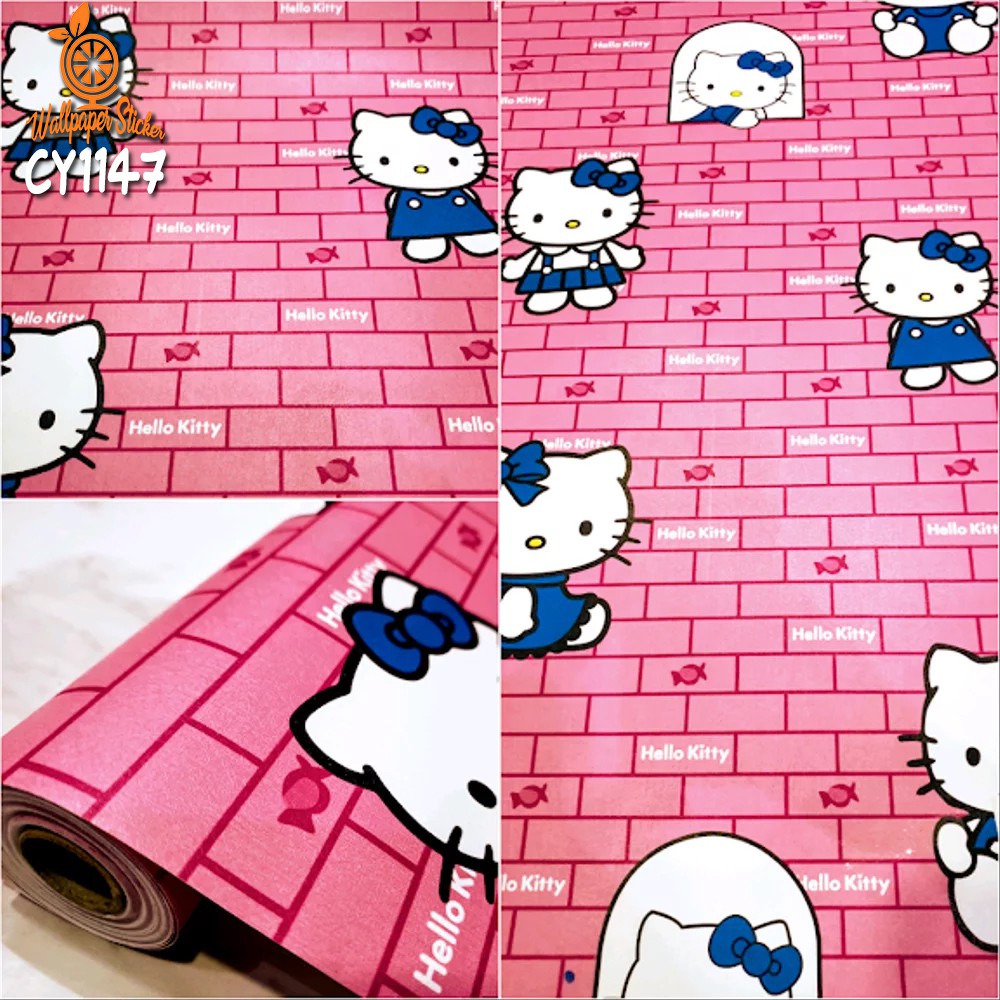 Jual Homewallpaper - Wallpaper Sticker Dinding Motif Hello Kitty Kotak 3D - Ukuran 45cm x 10 m ...