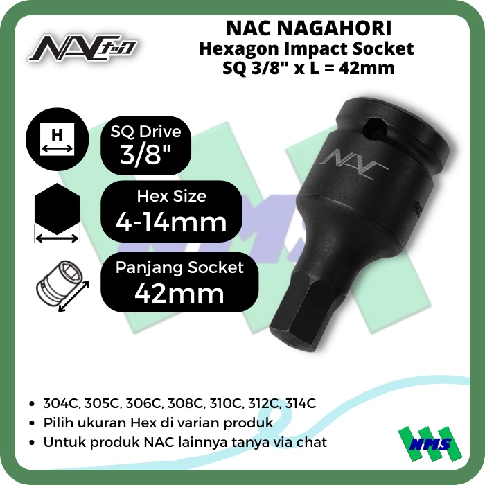 Jual Hex Impact 3/8" Socket L = 42mm NAC NAGAHORI Hexagon SQ Drive 4mm ...
