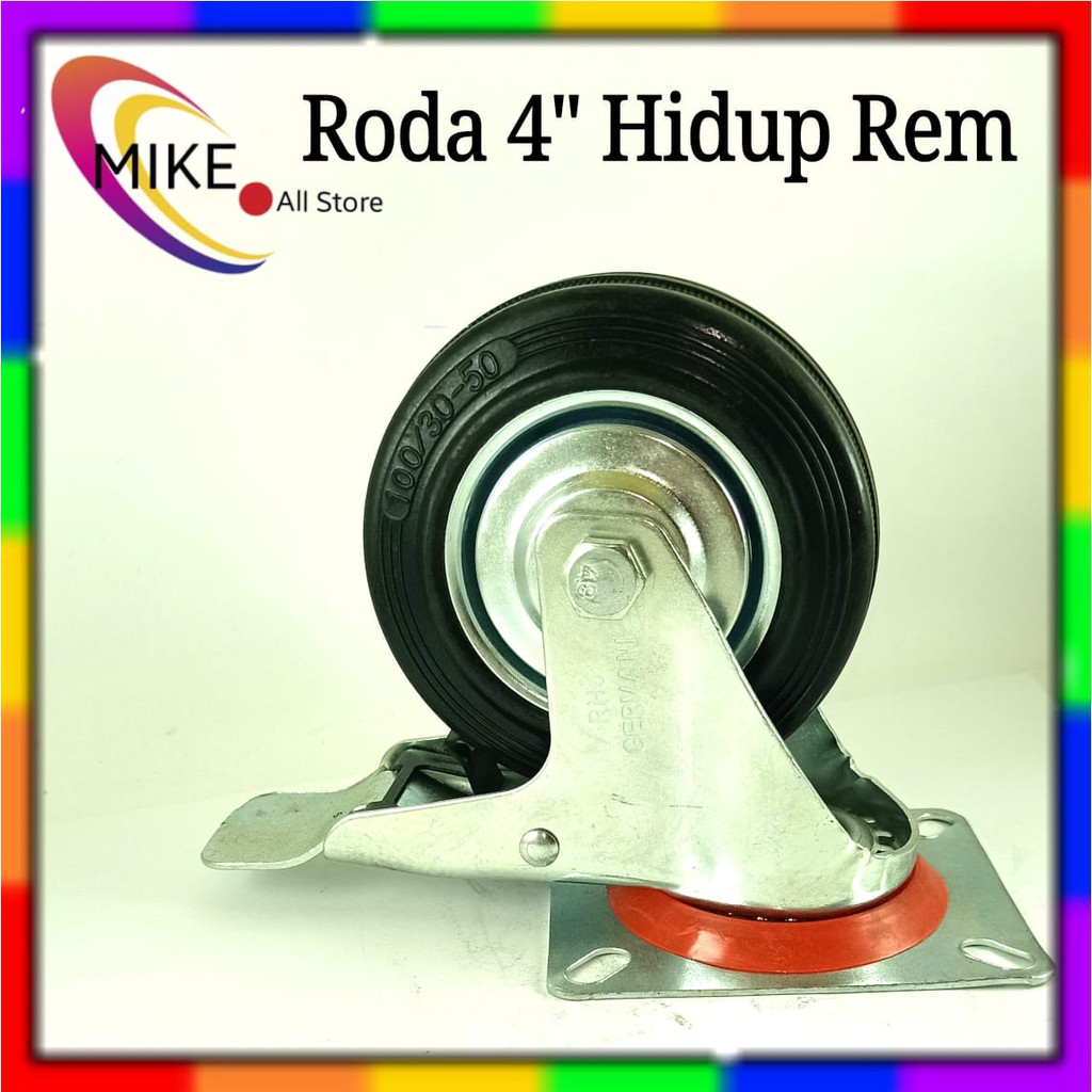 Jual Roda Troli 4" Hidup Rem Roda karet 4inch gerobak 4 inch | Shopee ...