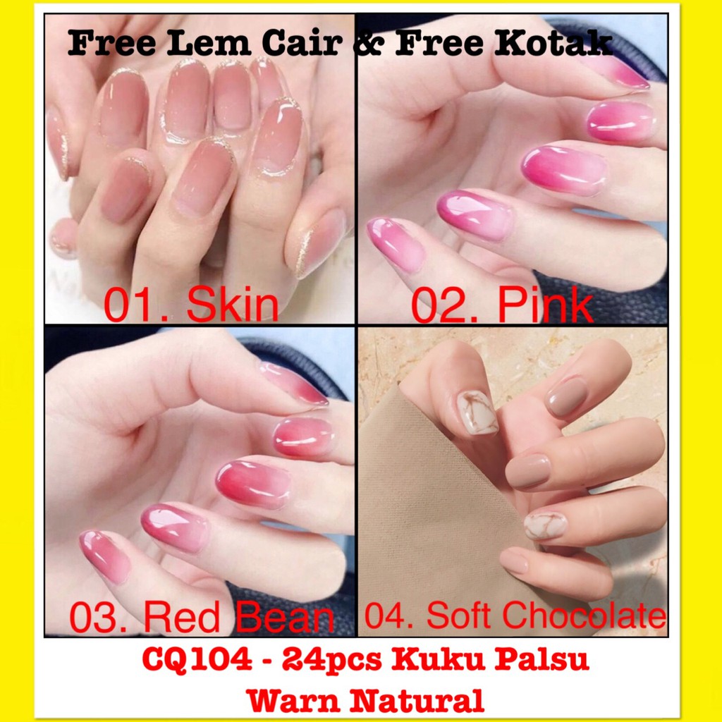 Jual CQ104 - 24pcs Kuku Palsu Polos Blink Warna Natural Fake Nails Nail ...