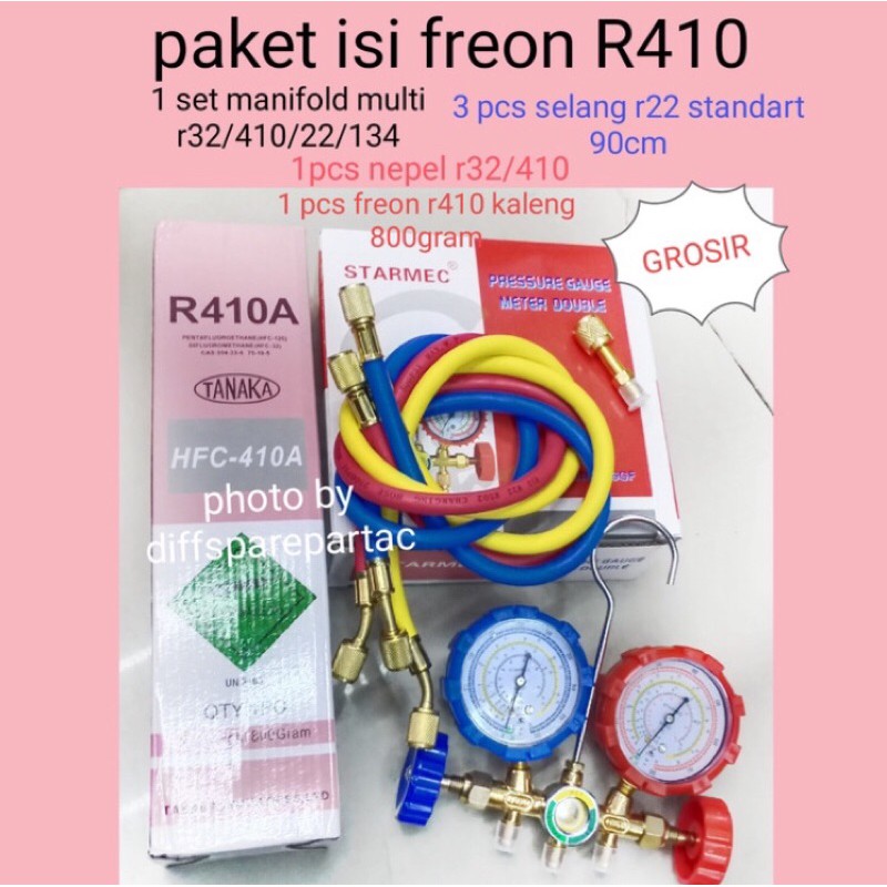 Jual Paket isi refrigerant ac R410 lengkap manifold DOUBLE | Shopee Indonesia