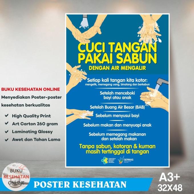 Jual Poster Kesehatan Cuci Tangan Pakai Sabun Dengan Air Mengalir ...