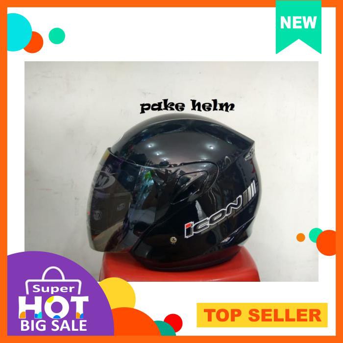 Jual HELM GM ICON SOLID HITAM GLOSSY HALF FACE | Shopee Indonesia
