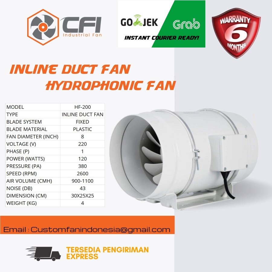 Jual 8" Inline Duct Fan/Hydroponic Fan/Mixed Flow Fan/Extractor Fan ...