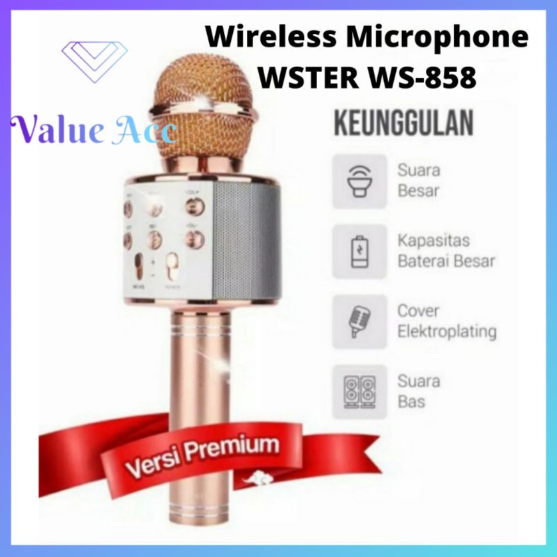 Jual Mic Karaoke Wireless Microphone Bluetooth WSTER WS-858 Mic Speaker | Shopee Indonesia