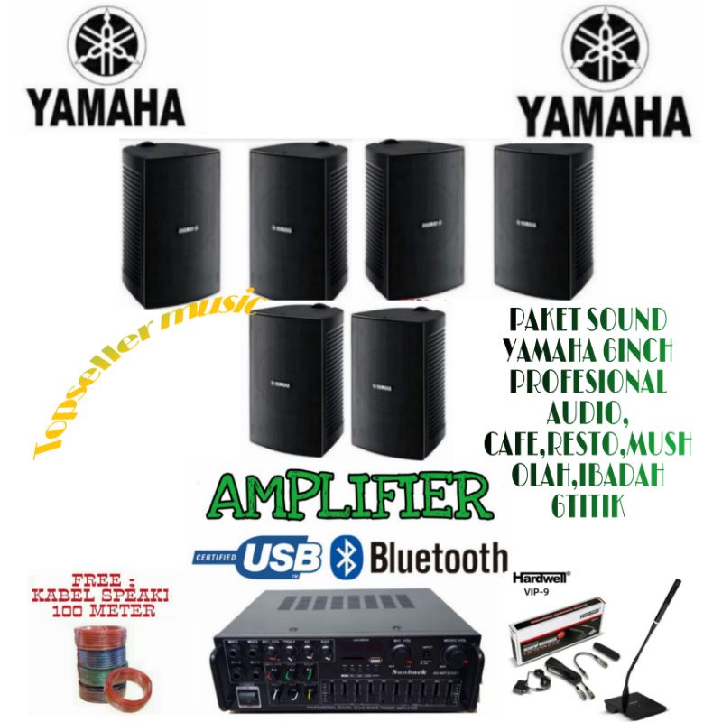 Jual PAKET SOUND SPEAKER YAMAHA 6 TITIK 6INCH AMPLI USB BLUETOOTH MIC PODIUM,CAFE,RESTO,MUSHOLAH ...