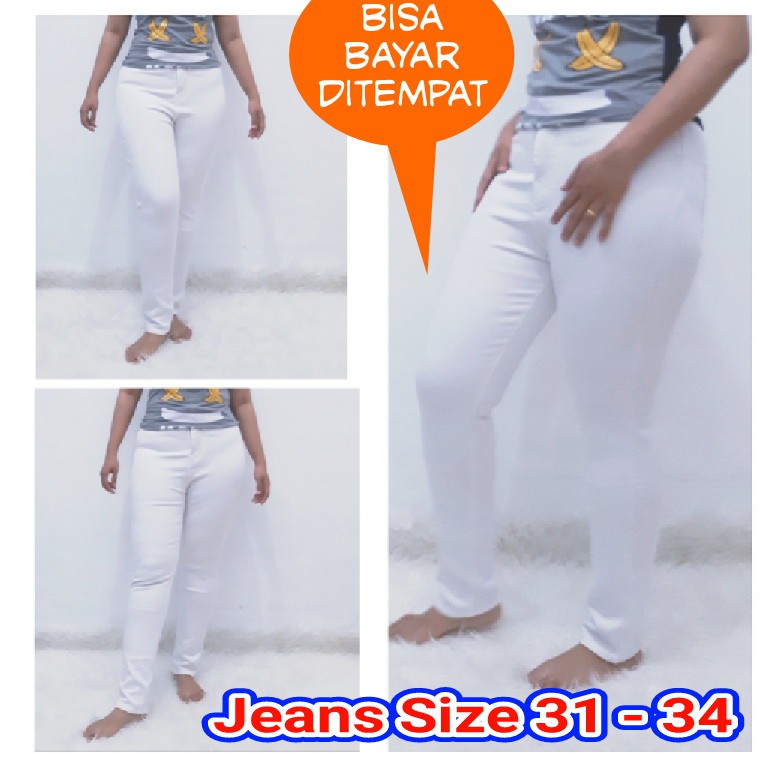 Jual SIZE 27 - 34 SOFT JEANS WANITA WHITE / PUTIH HIGHWAIST / JEANS ...