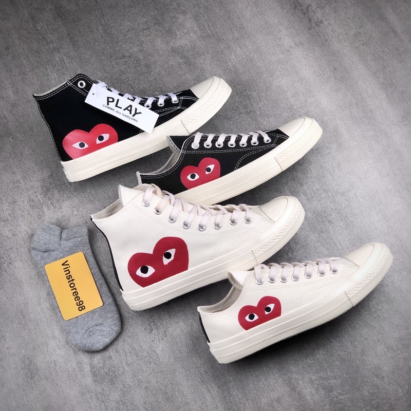 Jual Sepatu converse cdg play Comme Des Garcons black white cream ...