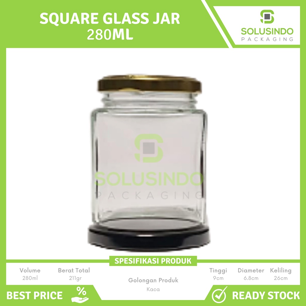 Jual Jar Kaca Kotak Square 280ml - Toples Kaca (MINIMAL 10 PCS ...