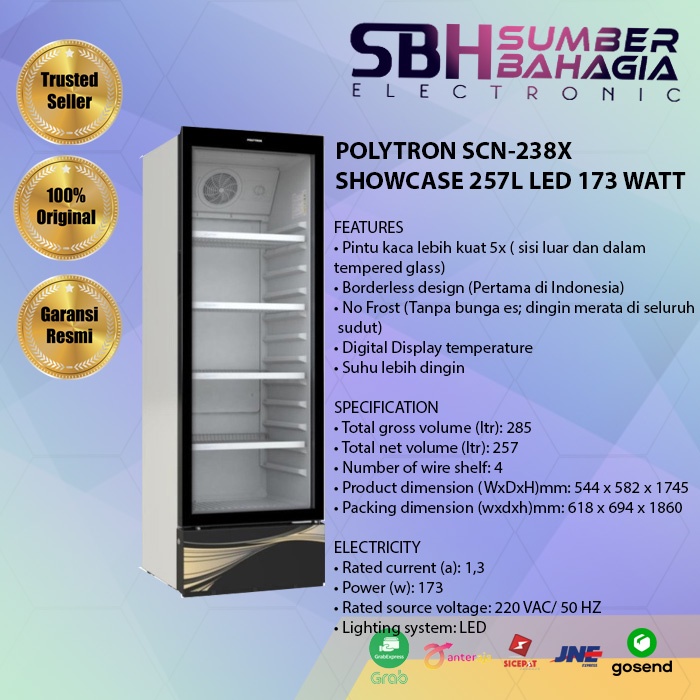 Jual POLYTRON SCN-238X SHOWCASE 257L LED 173 WATT (NEW) (KHUSUS BANDUNG ...