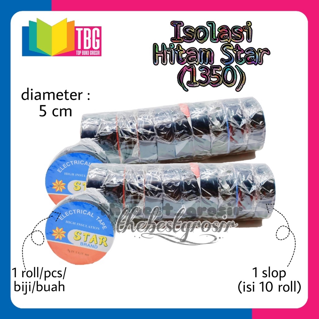 Jual 1 ROLL ISOLASI 1/2x10 HITAM STAR / ISOLASI LISTRIK / ELECTRICAL ...