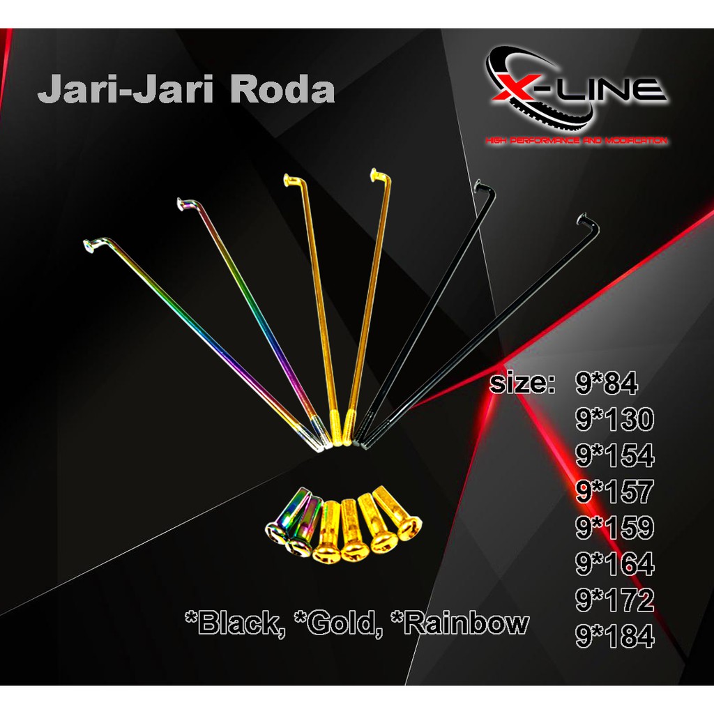 Jual Ruji Jari-jari roda XLine Black - Gold - Rainbow | Shopee Indonesia