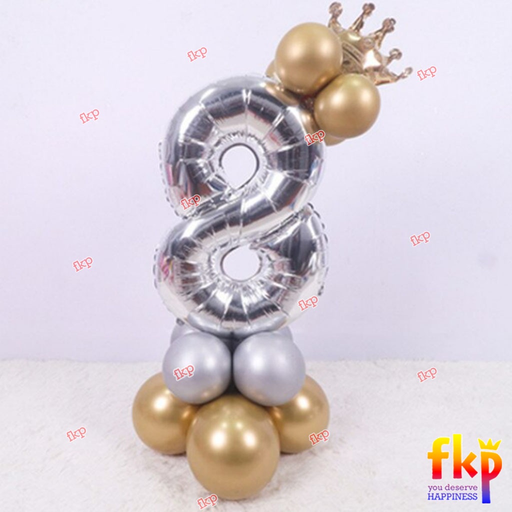 Jual FUN KIDS PARTY Balon Angka Berdiri Ulang Tahun Anak Silver Gold ...