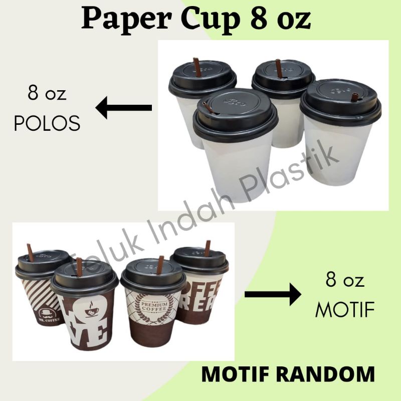 Jual (50set) Paper Cup Motif Polos 8 oz + Tutup + Sedotan 8oz Gelas Kopi Kertas Komplit Set ...