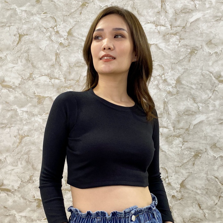 Jual Modavie Zea Longsleeve Crop Top Korea Baju Atasan Lengan Panjang