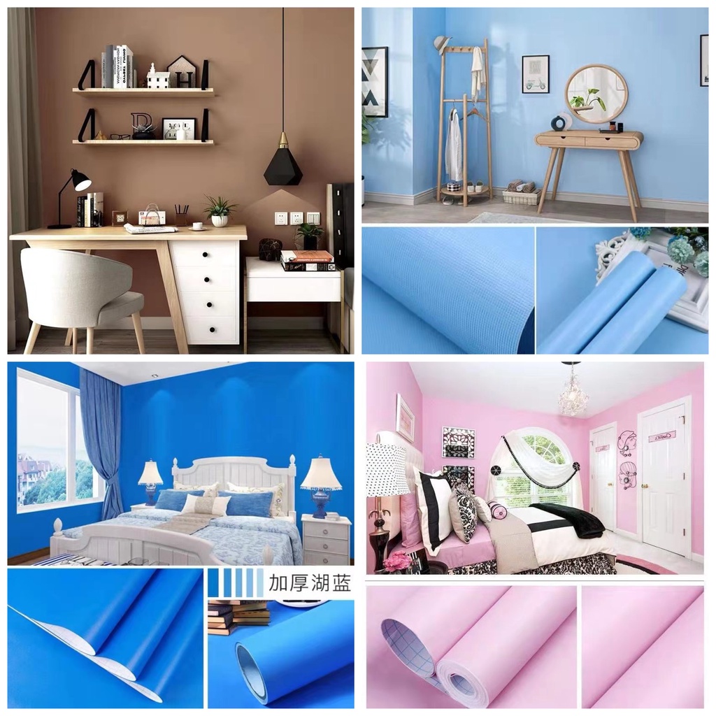 Jual Wallpaper Dinding Ukuran 45 Cm X 10 M Motif Polos Pastel Biru Pink