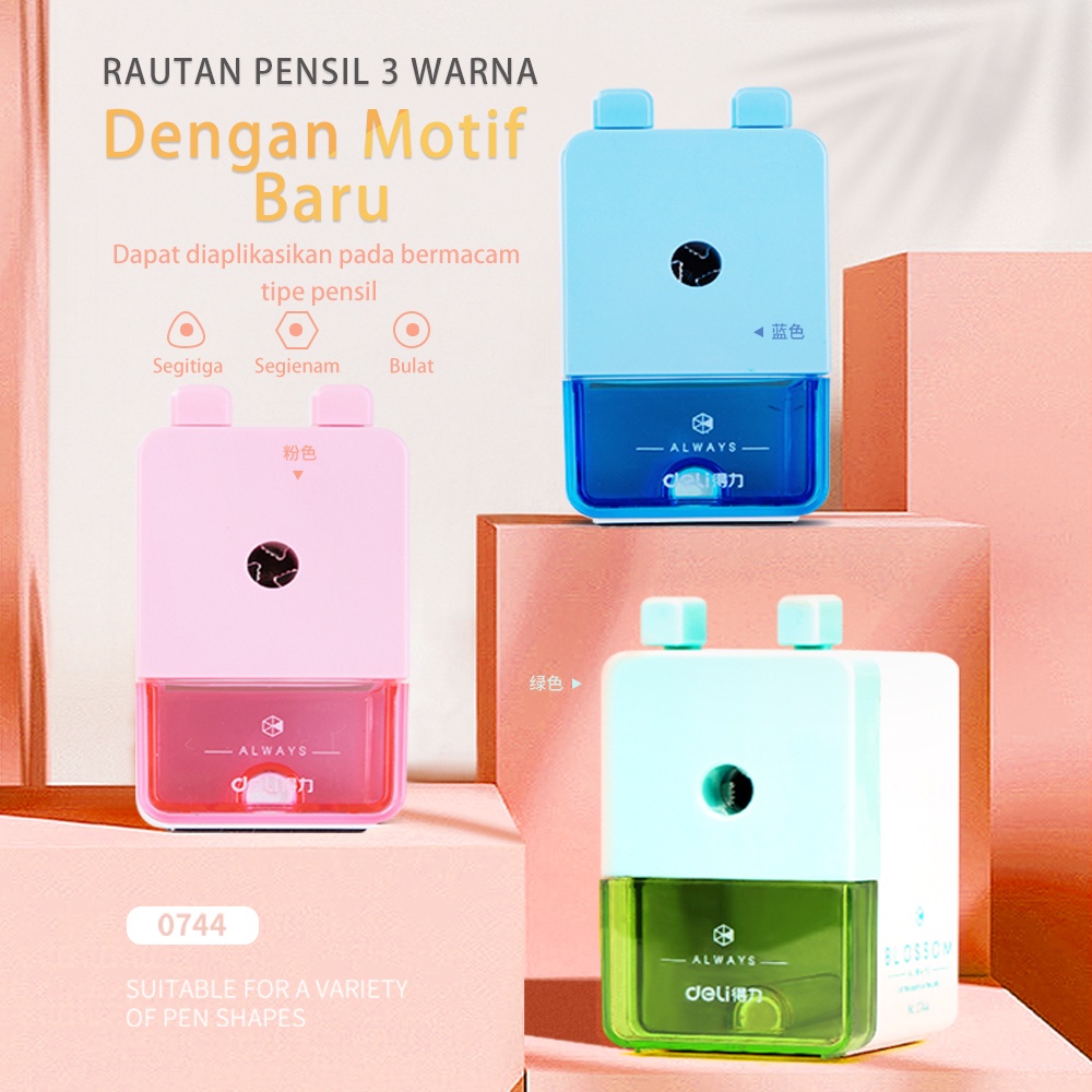 Jual Deli rautan putar / rautan meja 3 warna anti slip, pisau terbuat ...