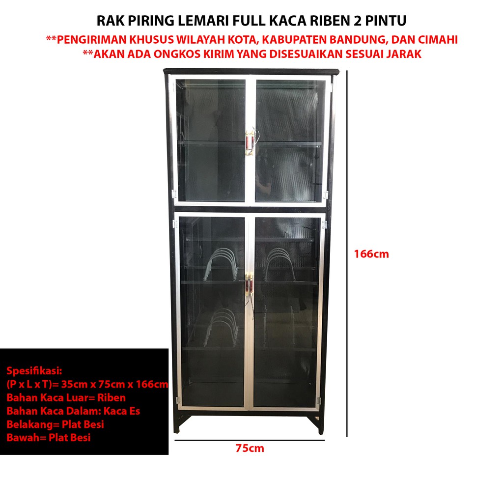 Jual HANUMAN ALUMINIUM Rak Piring Lemari Full Kaca Riben 2 Pintu ...