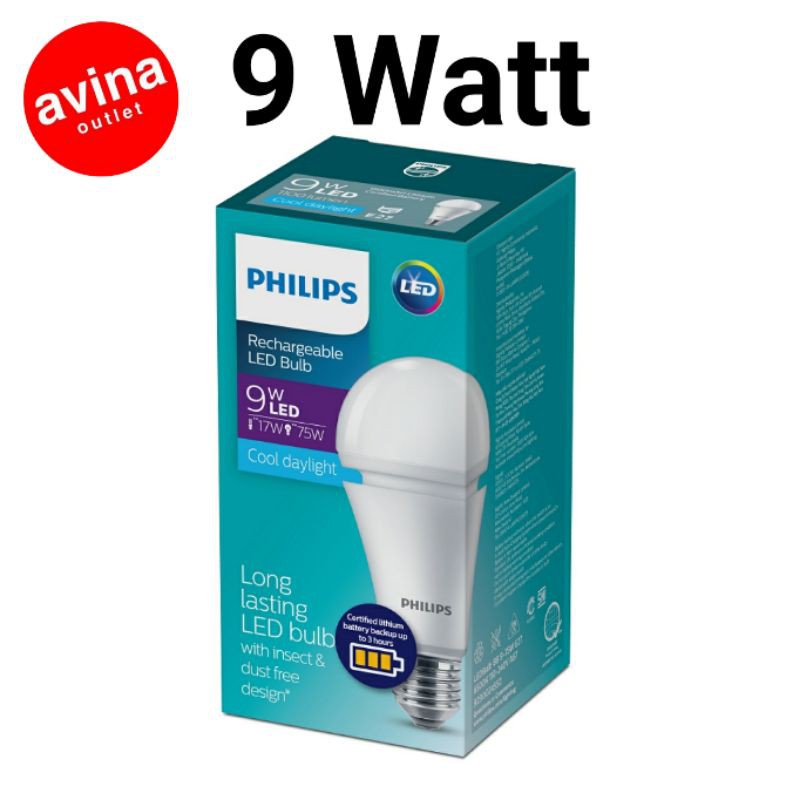 Jual Philips LED Emergency Rechargeable 9W 7,5W 6500k Putih 9 Watt 7,5 ...