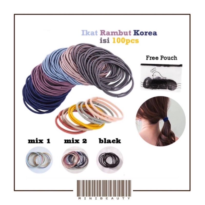 Jual karet rambut isi 100 pcs ikat korea karet ikat rambut polos ...