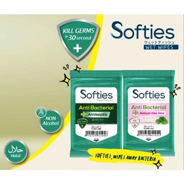 Jual Softies Anti Bacterial Wipes Natural Aloe Vera / Antiseptic Wet ...
