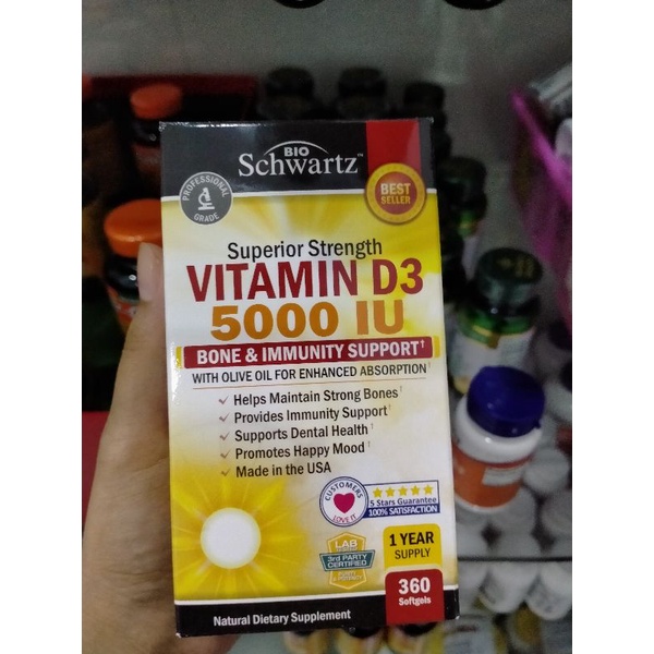 Jual bio Schwartz superior strength VITAMIN D3 5000IU 360 SOFTGEL ...