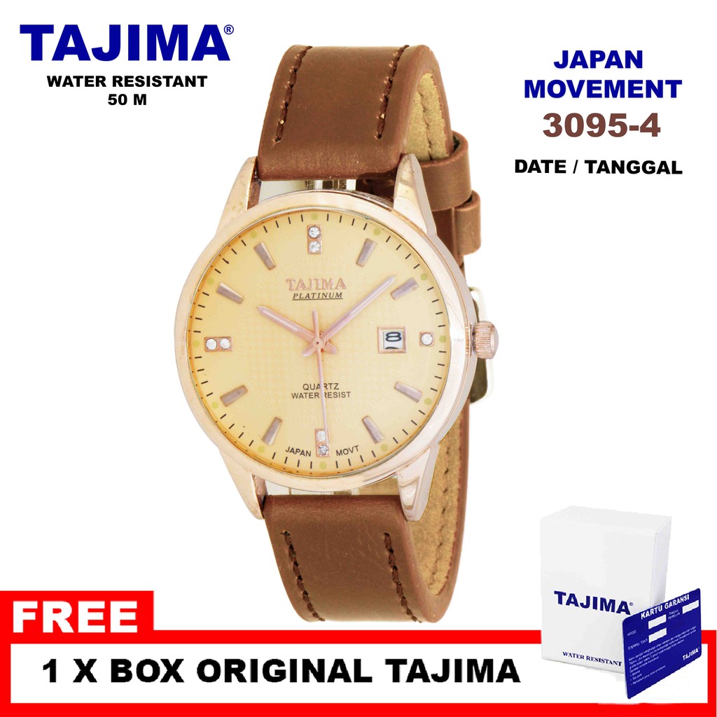 Jual TAJIMA Jam Tangan Kulit Premium 3095 Genuine Leather Date Tanggal ...