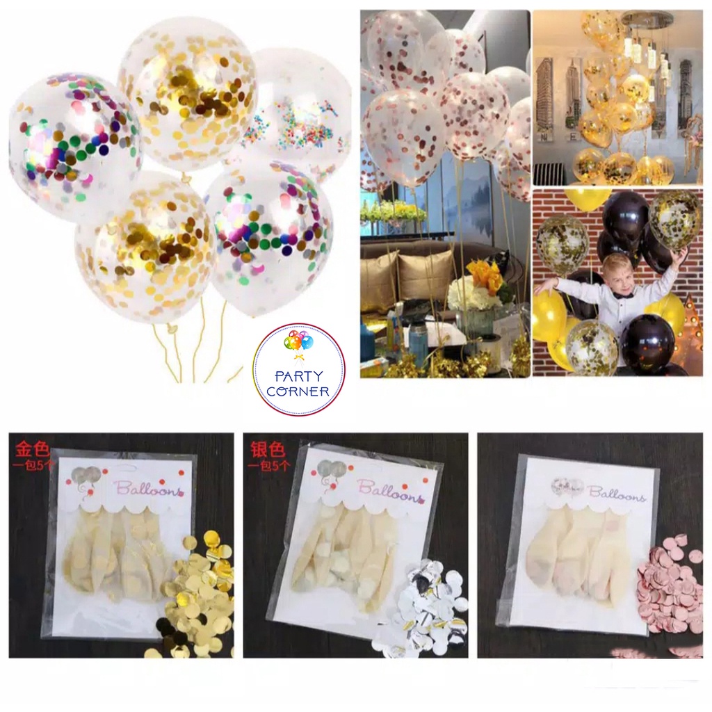 Jual Latex Transparan 12 Inch Confetti Per Pak Isi 5 Pcs | Shopee Indonesia