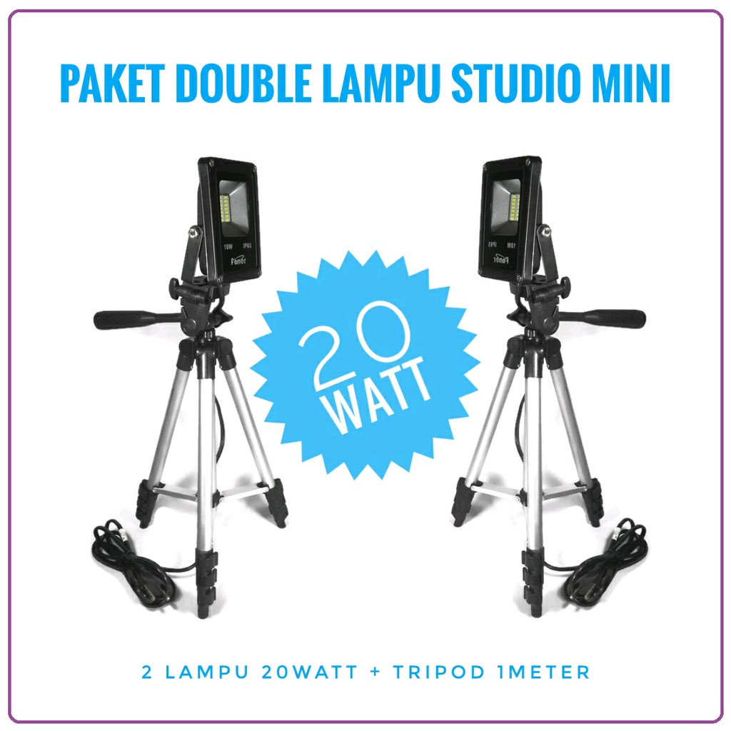 Jual Lampu Foto Studio Mini 20 Watt Paket Double Murah Tripod 1 meter ...
