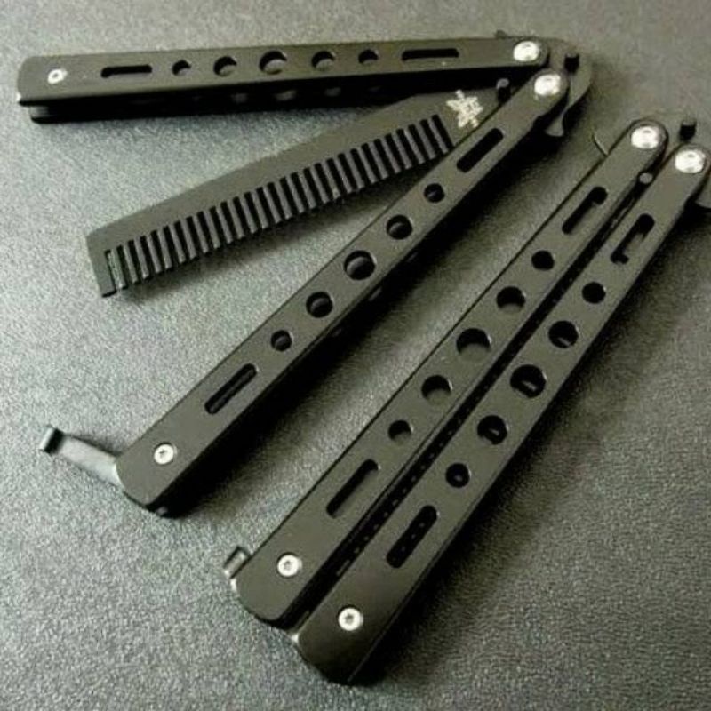 Jual Balisong Switch Comb Butterfly Sisir Lipat Hitam & Silver | Shopee ...