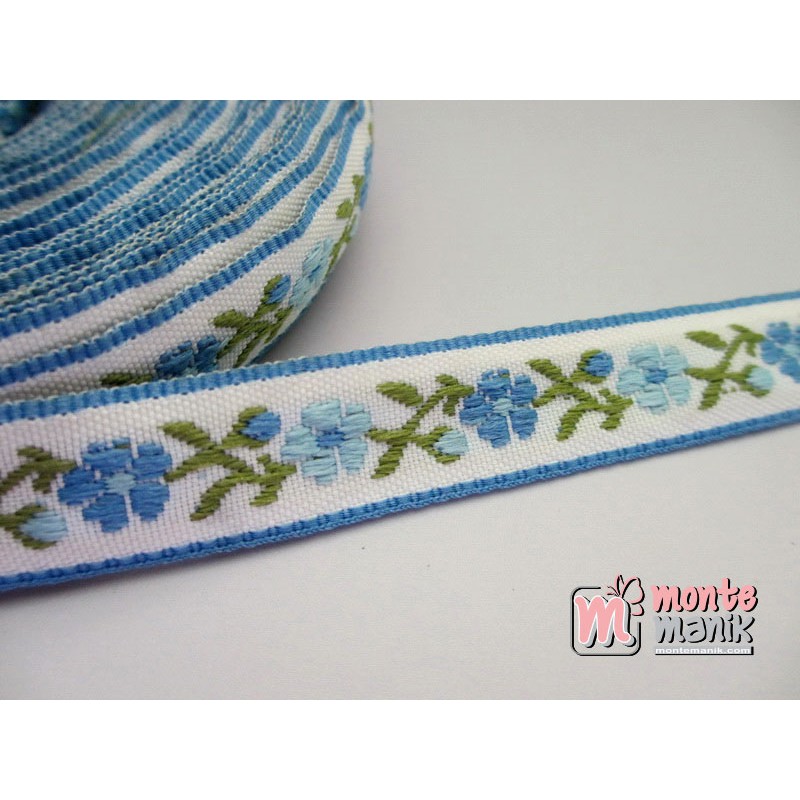 Jual Pita Jacquard Motif Sulur Bunga Biru Muda 1,4cm (PITA-175 ...