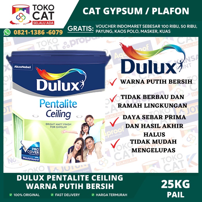 Jual CAT PLAFON / GYPSUM DULUX PENTALITE CEILING WARNA PUTIH KEMASAN 25 ...