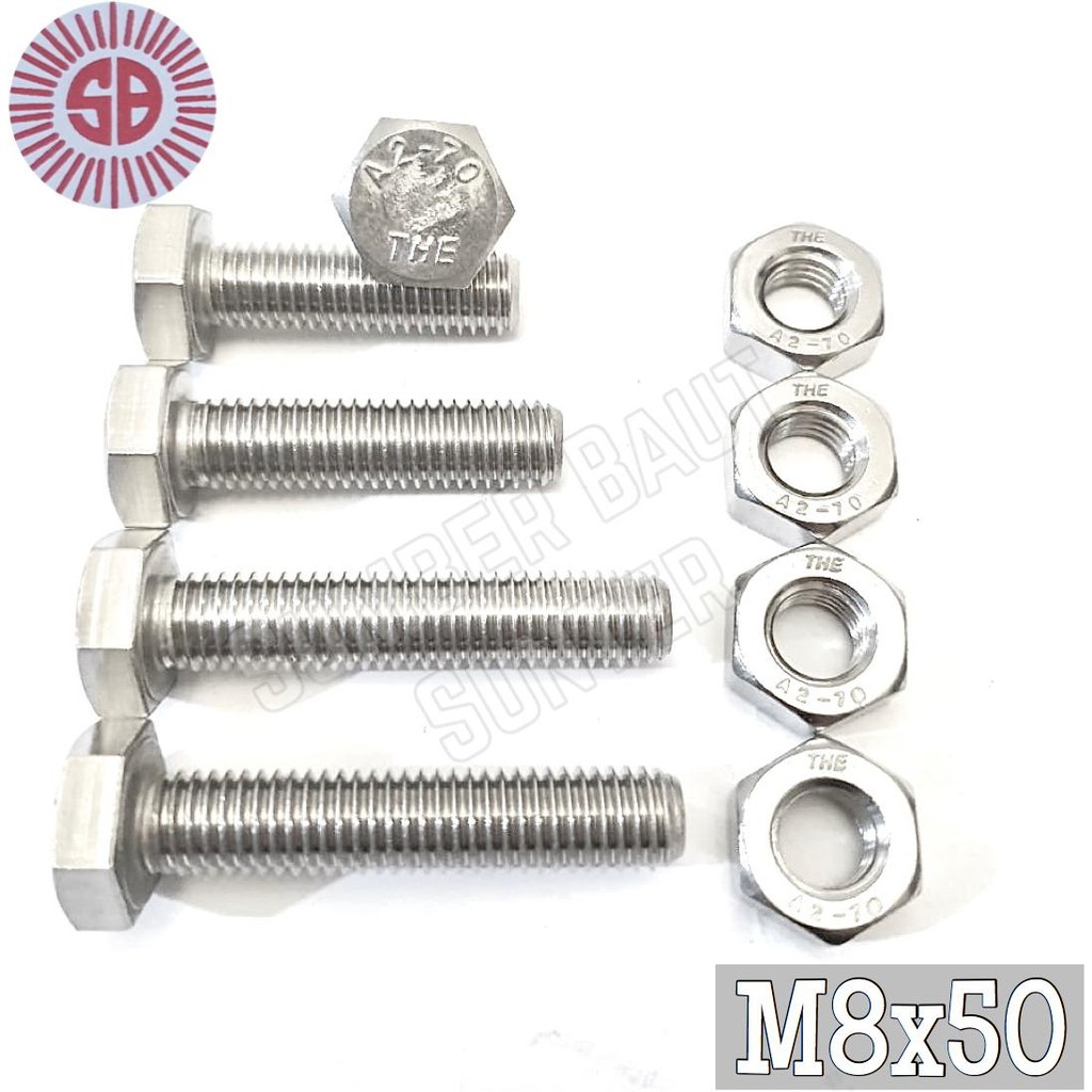 Jual M8x50 Baut Mur Hexagon Stainless 304 SS Hex 8x50 | Shopee Indonesia